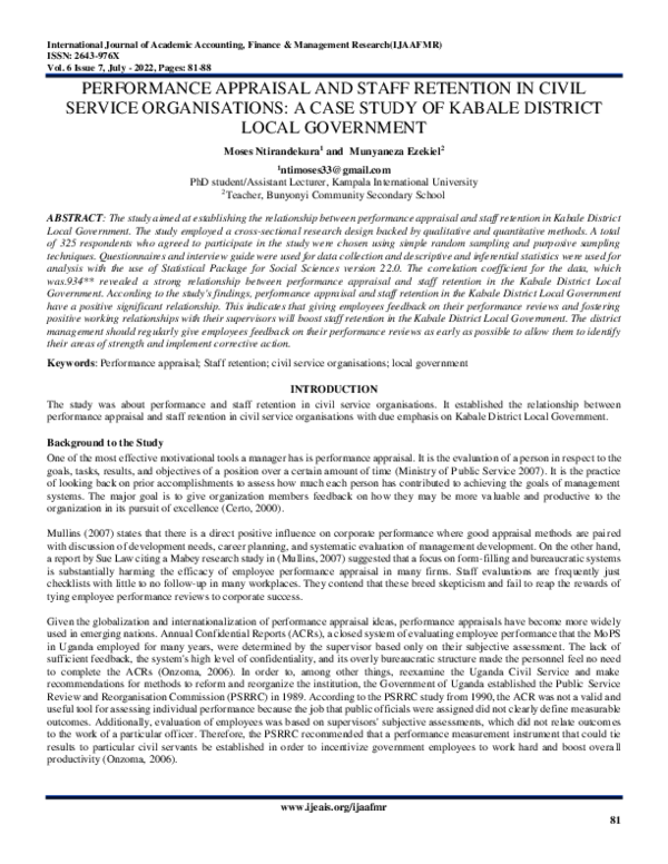 (PDF) PERFORMANCE APPRAISAL AND STAFF RETENTION IN CIVIL SERVICE ...