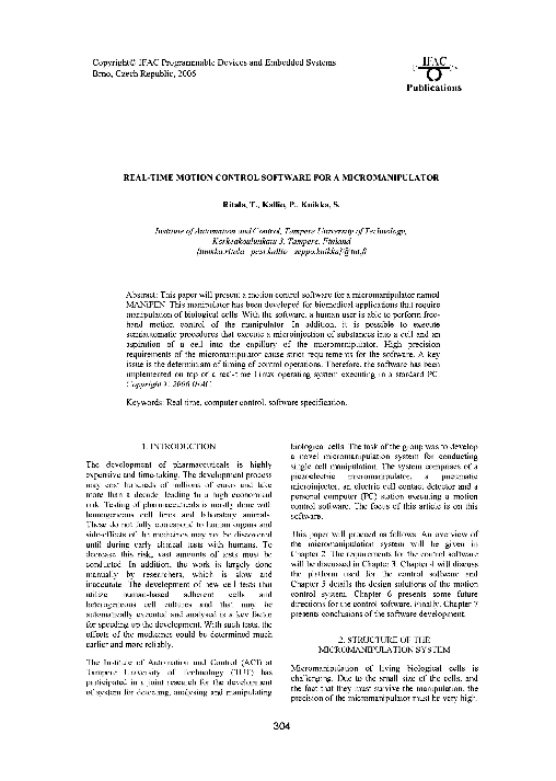 (PDF) Real-Time motion control software for a micromanipulator