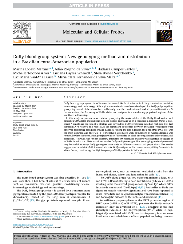 (PDF) Duffy blood group system: New genotyping method and distribution ...