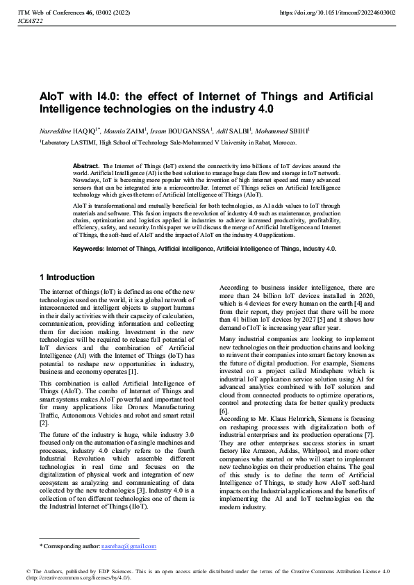 (PDF) AIoT with I4.0: the effect of Internet of Things and Artificial ...