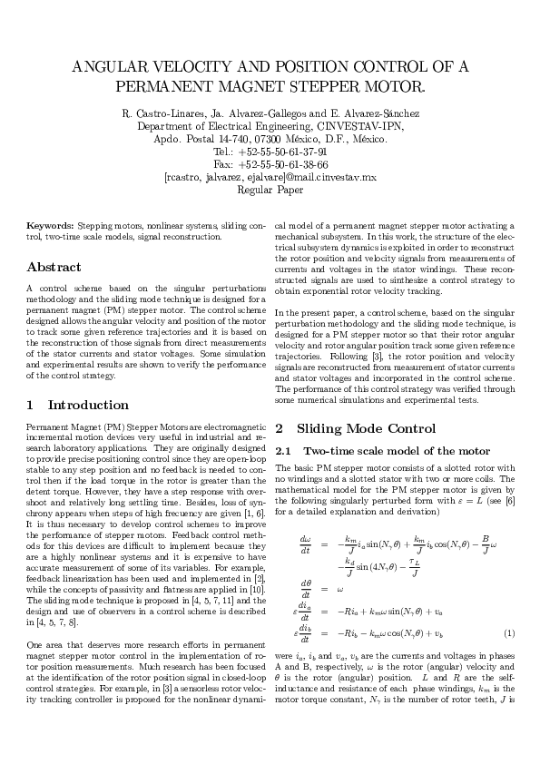 Pdf Angular Velocity And Position Control Of A Permanent Magnet Stepper Motor