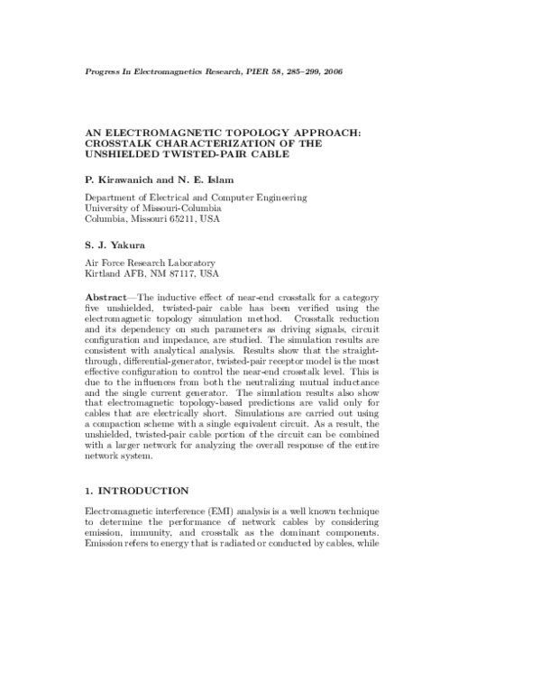 (PDF) An Electromagnetic Topology Approach: Crosstalk Characterizations of the Unshielded ...