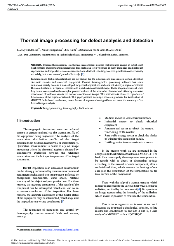 (PDF) Thermal image processing for defect analysis and detection