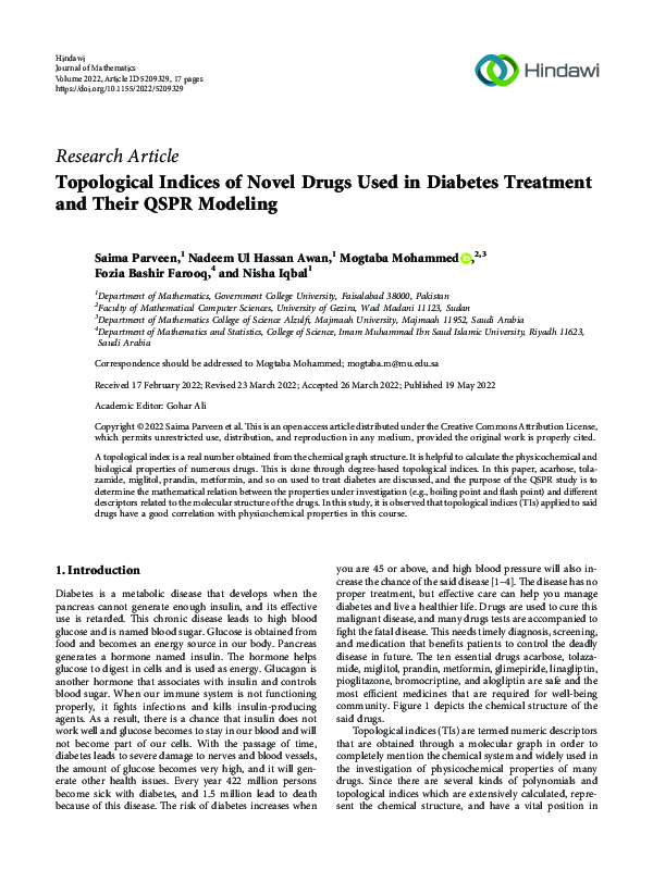 (PDF) Topological Indices of Novel Drugs Used in Diabetes Treatment and ...