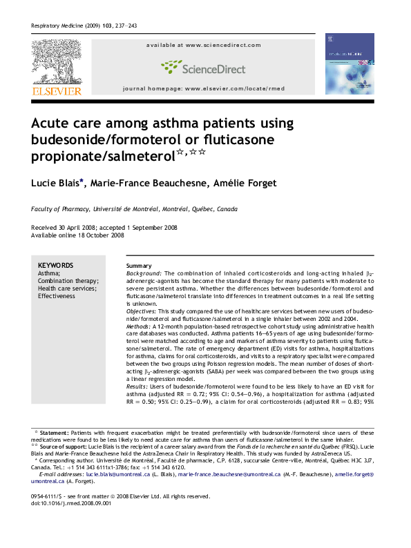 (PDF) Acute care among asthma patients using budesonide/formoterol or ...