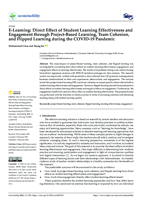 (PDF) E-Learning: Direct Effect of Student Learning Effectiveness and Engagement through Project ...