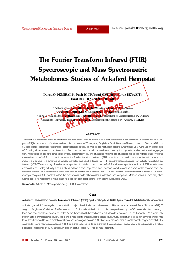 (PDF) The Fourier Transform Infrared (FTIR) Spectroscopic and Mass Spectrometric Metabolomics ...