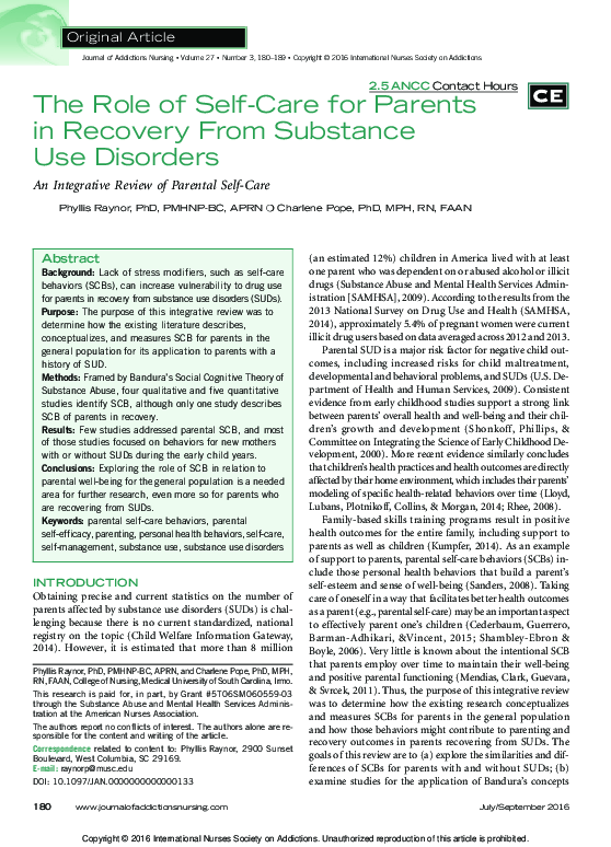 (PDF) The Role of Self-Care for Parents in Recovery From Substance Use ...