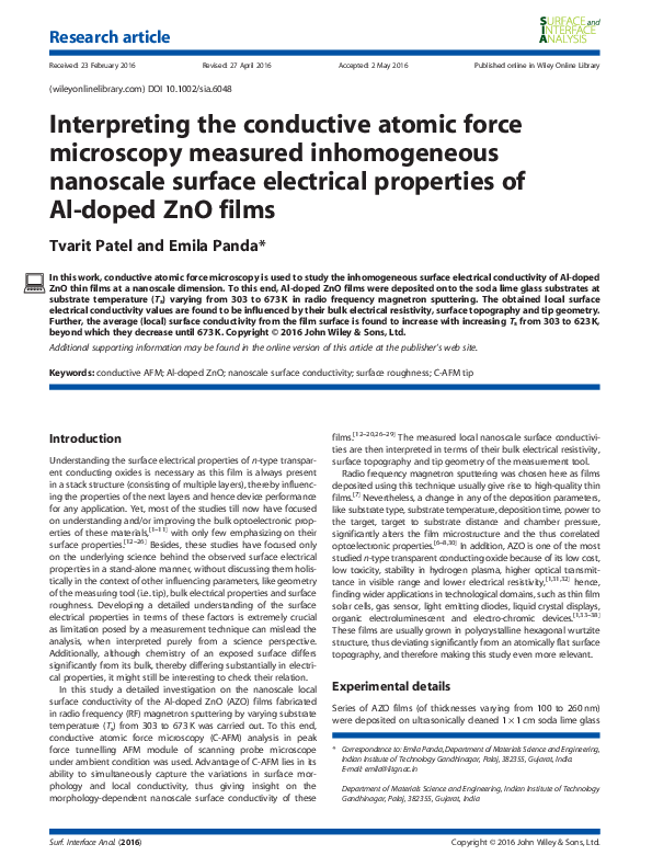 (PDF) Interpreting the conductive atomic force microscopy measured inhomogeneous nanoscale ...