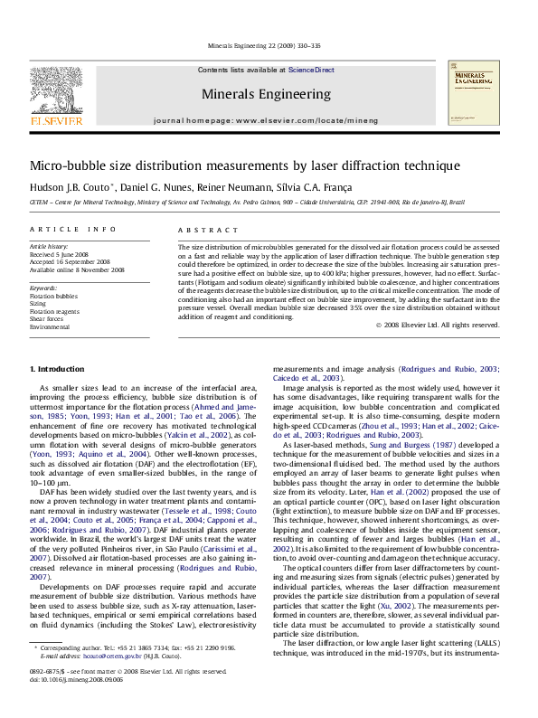 (PDF) Micro-bubble size distribution measurements by laser diffraction technique