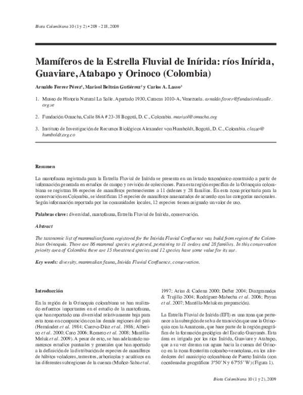 (PDF) Mamíferos de la estrella fluvial de Inírida: ríos Inírida ...