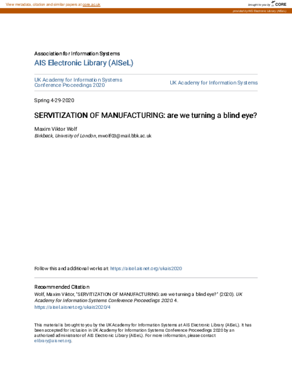 (PDF) SERVITIZATION OF MANUFACTURING: are we turning a blind eye?