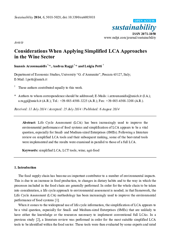 (PDF) Article Considerations When Applying Simplified LCA Approaches in ...