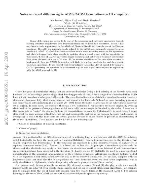 (PDF) Notes on causal differencing in ADM/CADM formulations: a 1D ...