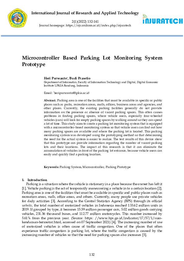 (PDF) Microcontroller Based Parking Lot Monitoring System Prototype