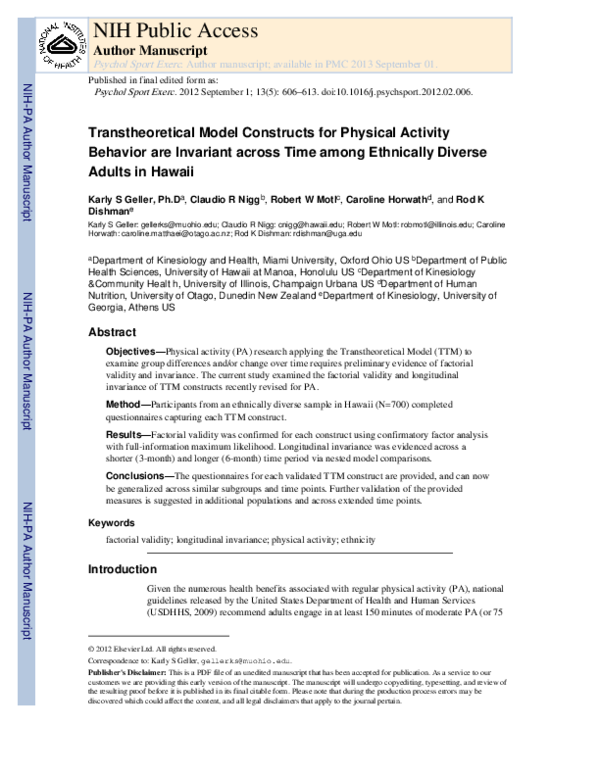 (PDF) Transtheoretical model constructs for physical activity behavior are invariant across time ...