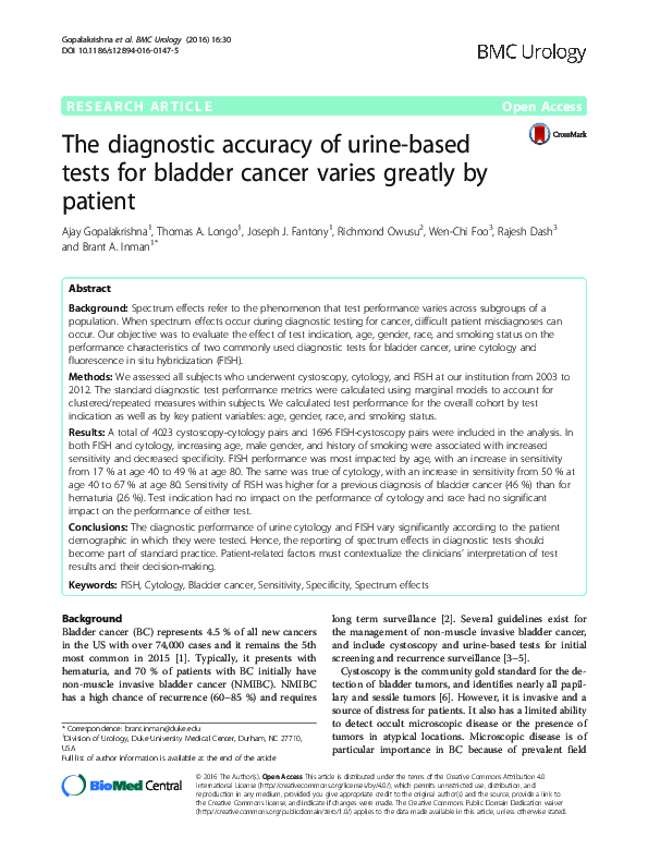 (PDF) The diagnostic accuracy of urine-based tests for bladder cancer ...