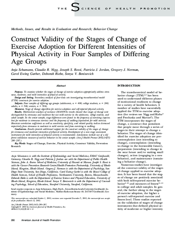 (PDF) Construct Validity of the Stages of Change of Exercise Adoption for Different Intensities ...