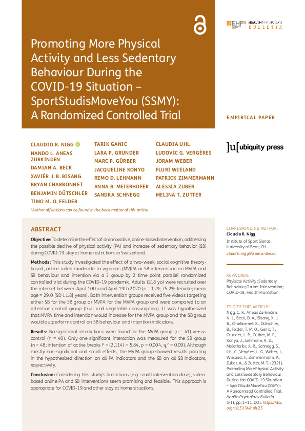 (PDF) Promoting More Physical Activity and Less Sedentary Behaviour During the COVID-19 ...
