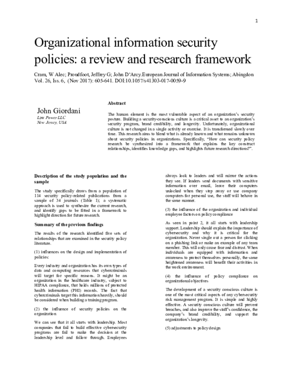 (DOC) Organizational information security policies A review and ...