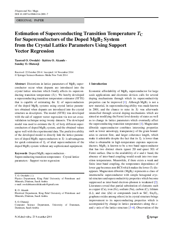 Pdf Estimation Of Superconducting Transition Temperature T C For Superconductors Of The Doped