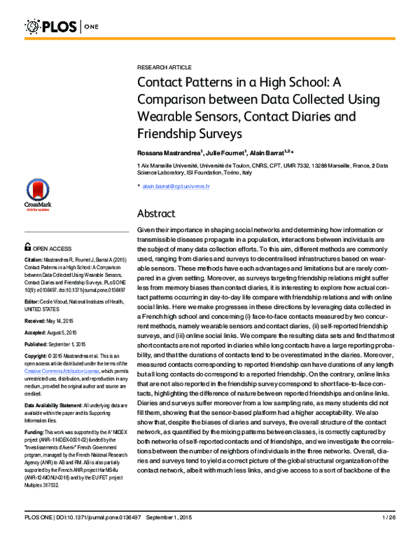 (PDF) Contact Patterns in a High School: A Comparison between Data ...