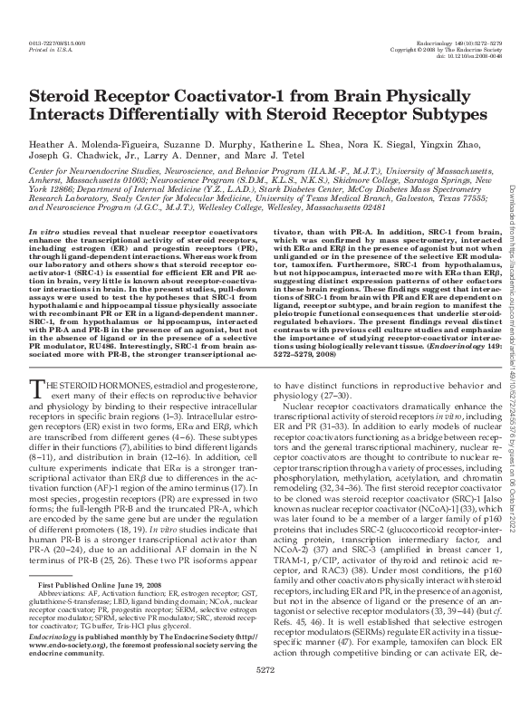 (PDF) Steroid Receptor Coactivator-1 from Brain Physically Interacts ...