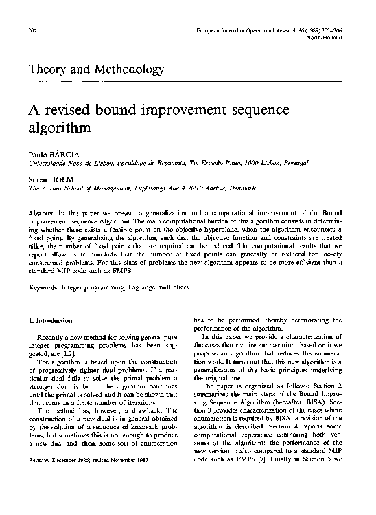 Pdf A Revised Bound Improvement Sequence Algorithm