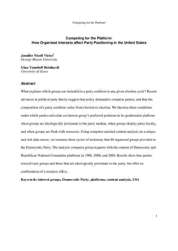 (PDF) Competing for the platform: How organized interests affect party ...