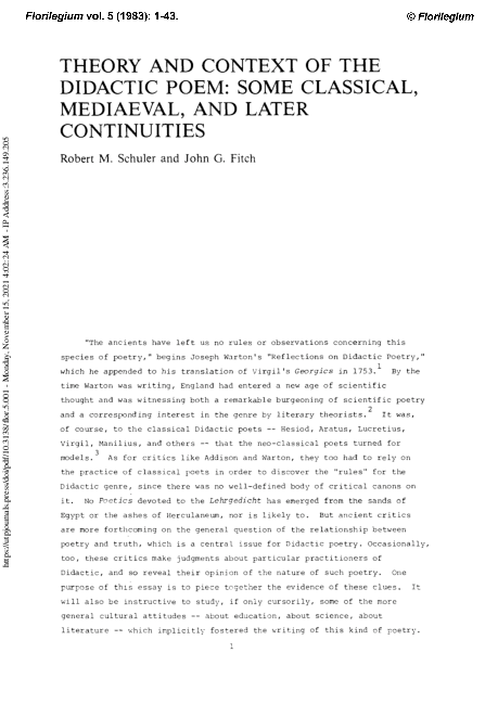 (PDF) Theory and Context of the Didactic Poem: Some Classical ...