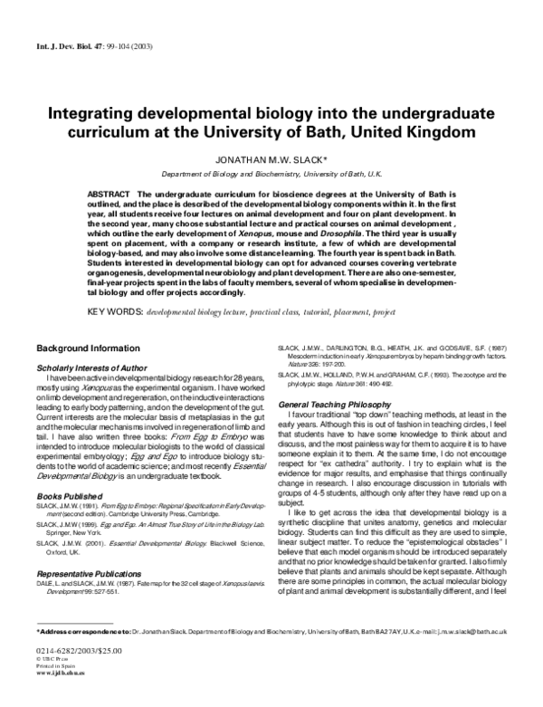 (PDF) Integrating developmental biology into the undergraduate ...