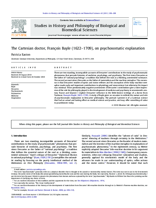(PDF) The Cartesian doctor, François Bayle (1622–1709), on ...