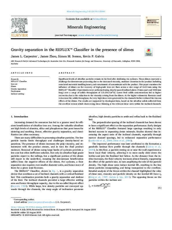 (PDF) Gravity separation in the REFLUX™ Classifier in the presence of ...