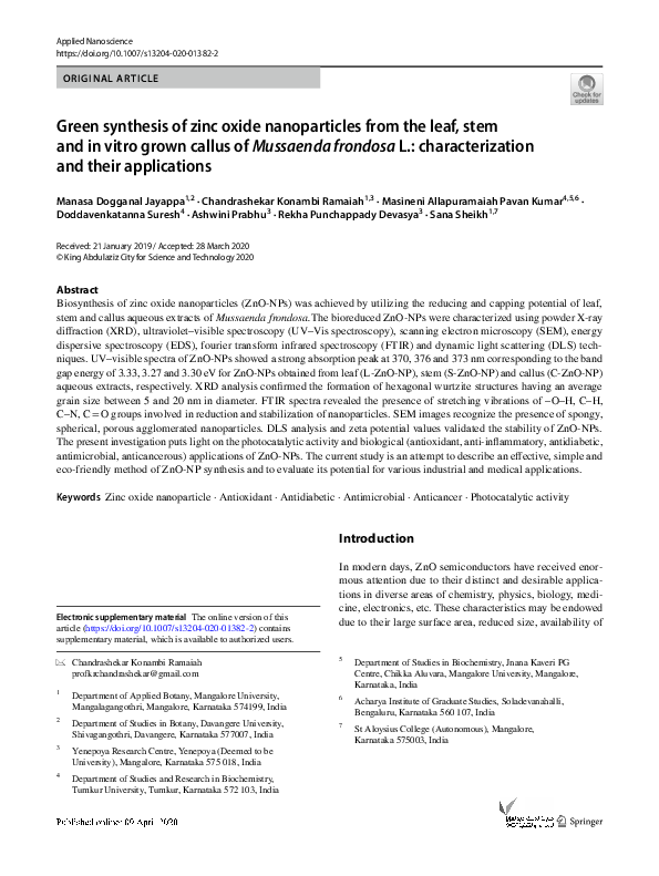 (PDF) Green synthesis of zinc oxide nanoparticles from root extract of Scutellaria baicalensis ...