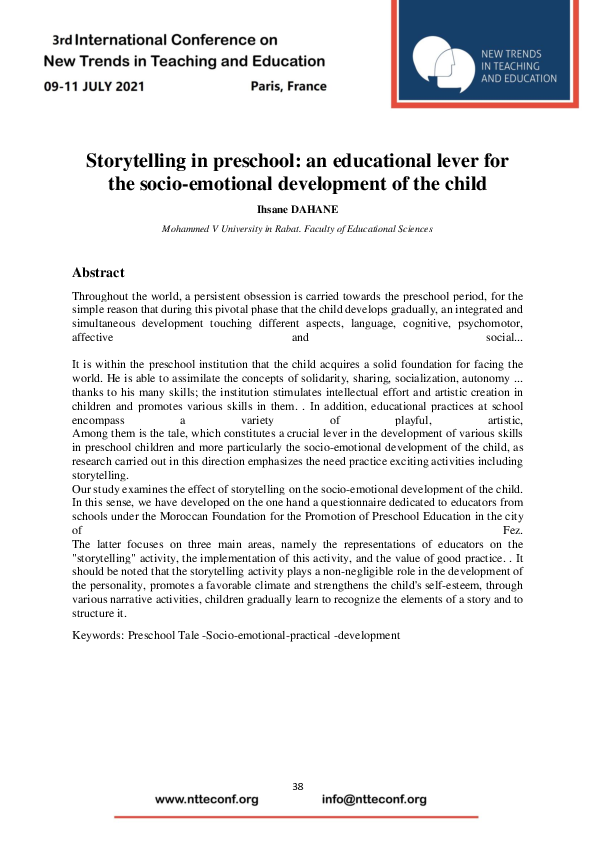 (PDF) Storytelling in preschool: an educational lever for the socio ...