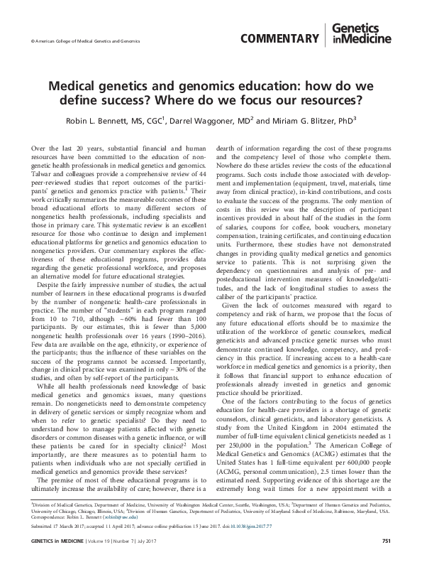 (PDF) Medical genetics and genomics education: how do we define success ...