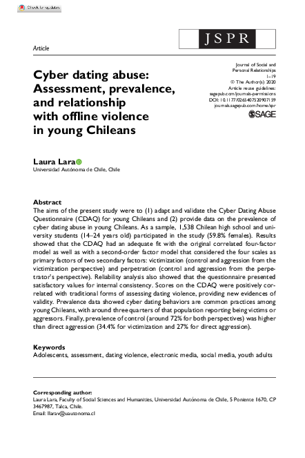(PDF) Cyber dating abuse: Assessment, prevalence, and relationship with ...