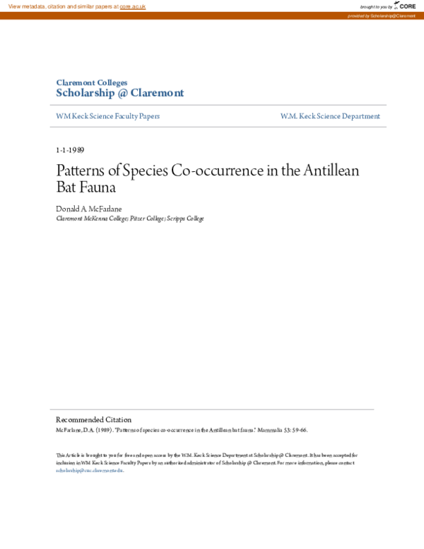 (PDF) Patterns of Species Co-occurrence in the Antillean Bat Fauna