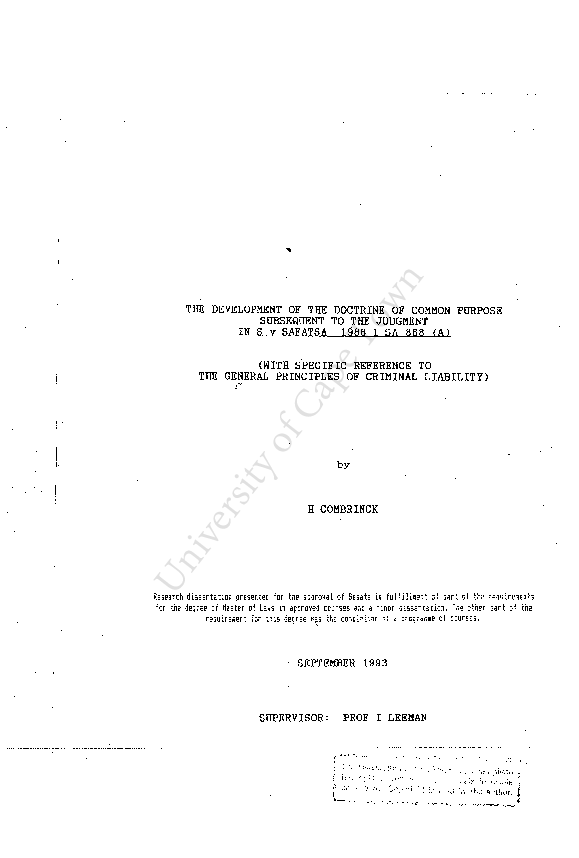 (PDF) The development of the doctrine of common purpose subsequent to ...