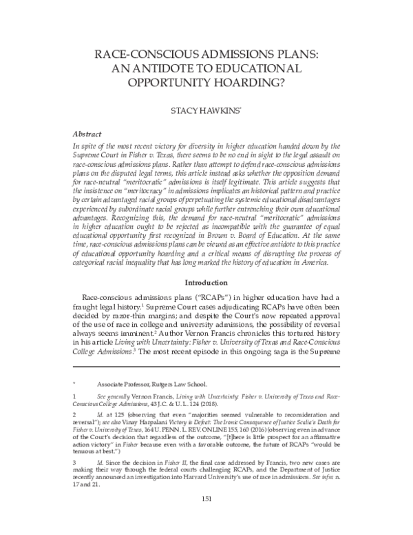(PDF) Race-Conscious Admissions Plans: An Antidote to Educational ...