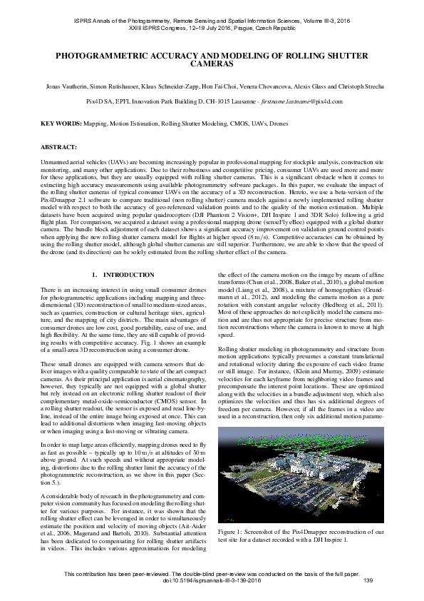 (PDF) Photogrammetric Accuracy and Modeling of Rolling Shutter Cameras