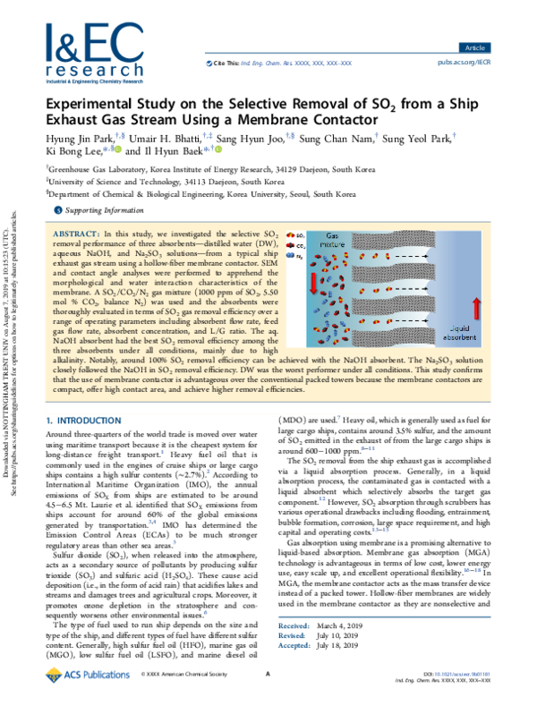 (PDF) Experimental Study on the Selective Removal of SO2 from a Ship ...