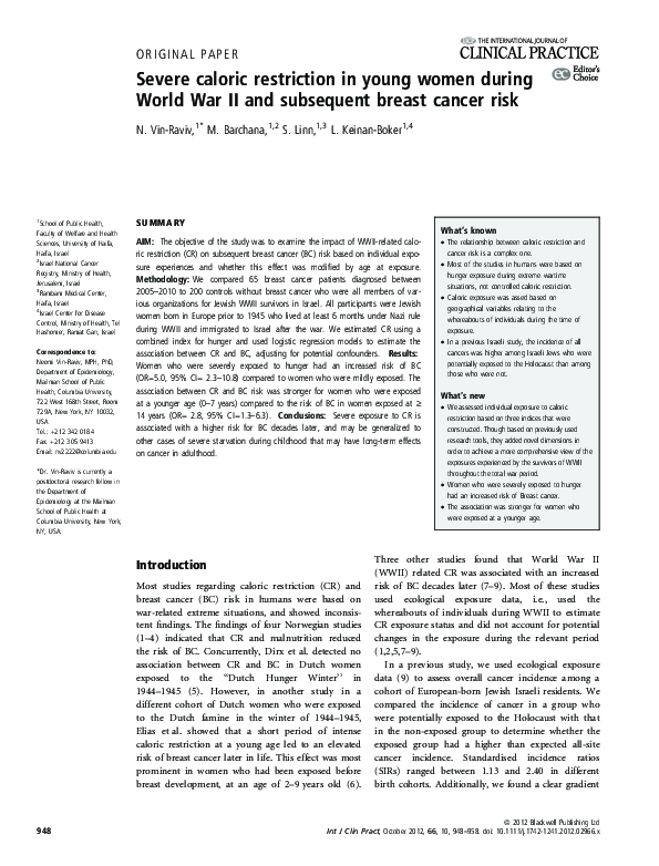 (PDF) Severe caloric restriction in young women during World War II and ...