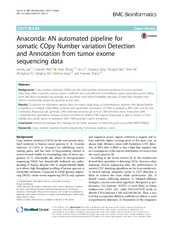 Pdf Anaconda An Automated Pipeline For Somatic Copy Number Variation