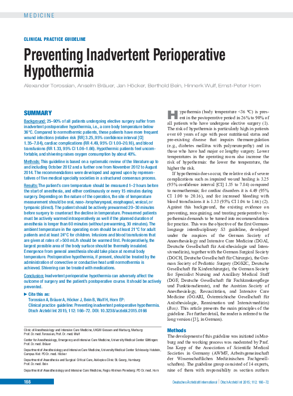 (PDF) Preventing inadvertent perioperative hypothermia