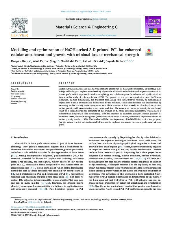 (PDF) Modelling and optimization of NaOH-etched 3-D printed PCL for enhanced cellular attachment ...