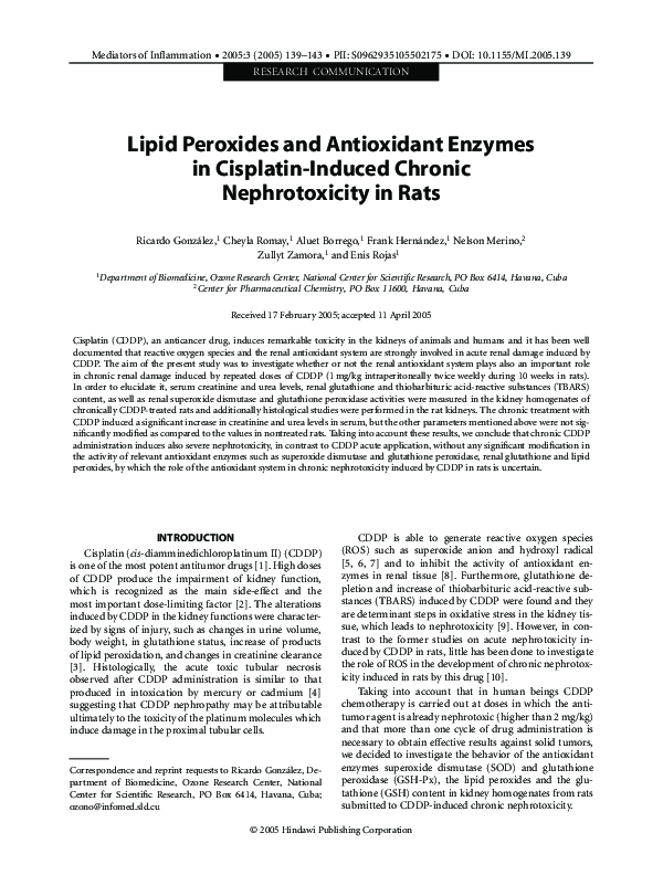 (PDF) Lipid Peroxides and Antioxidant Enzymes in Cisplatin-Induced ...