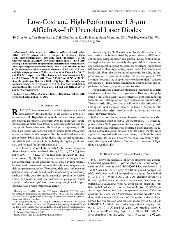 (PDF) Low-cost and high-performance 1.3-/spl mu/m AlGaInAs-InP uncooled laser diodes