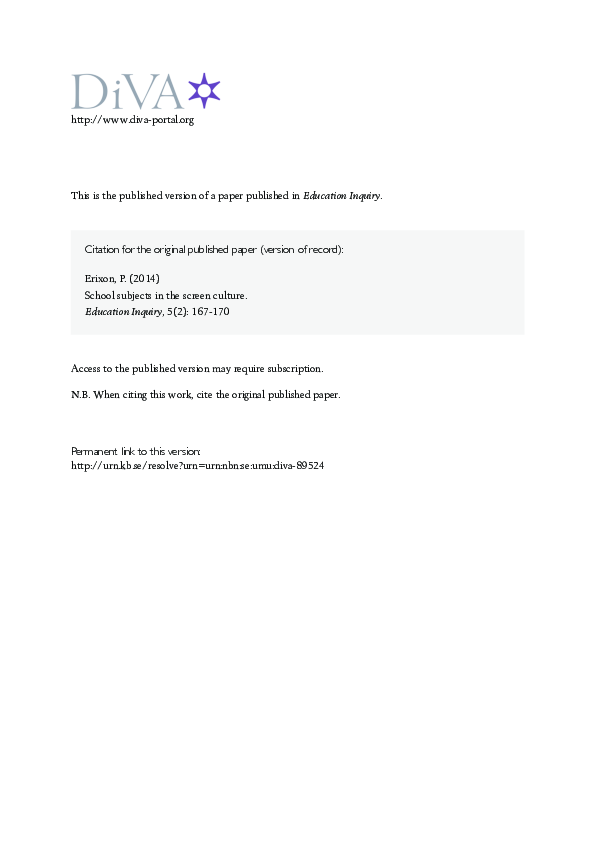 (PDF) School subjects in the screen culture