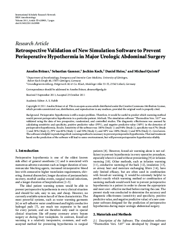 (PDF) Retrospective Validation of New Simulation Software to Prevent Perioperative Hypothermia ...